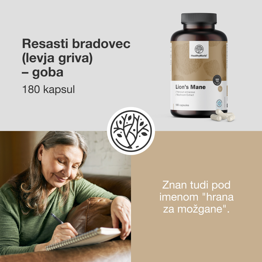 Resasti bradovec (levja griva) – goba, 180 kapsul - HealthyWorld.si