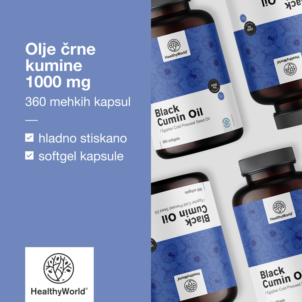 3x Olje črne kumine 1000 mg, skupaj 1080 mehkih kapsul - HealthyWorld.si
